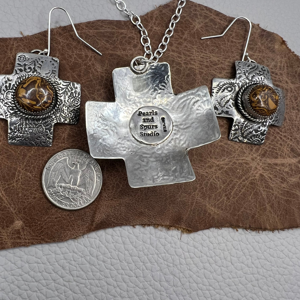 Melisa Ann Fat cross earing and necklace set – Pearls and Spurs LLC